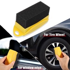 X AUTOHAUX 2X Tire Tyre Wheel Rim Trim Contour Detailing Dressing Shine Applicator Pad Sponge Foam Brush for Car Truck Tires Waxing Polishing Cleaning Wipe Washing with Lid No Handle Yellow