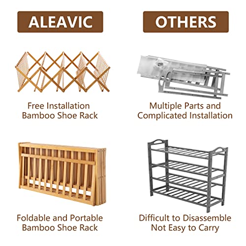 ALEAVIC Bamboo Shoe Rack, Foldable Shoe Rack, 5-Tier Installation-Free Shoe Rack, Multifunctional Freestanding Shoe Rack for Closet, Entryway, Living Room, Bedroom, Natural Color