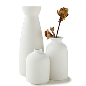 kioxoho white ceramic vase set-3 small flower vases for decor,modern rustic farmhouse home decor,decorative vase for pampas grass&dried flowers,idea shelf,table,mantel,entryway,bookshelf decor