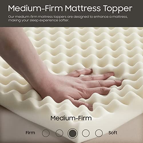 Treaton 1-inch Soft Foam Toppers with Convoluted Egg Shell Design | Extends Mattress Topper Life, Provides Proper Back Support and Relieves Pain, Improves Better Posture, Twin, White