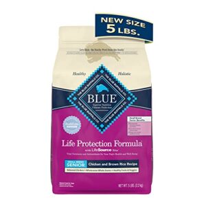 blue buffalo life protection formula natural senior small breed dry dog food, chicken and brown rice 5-lb trial size bag