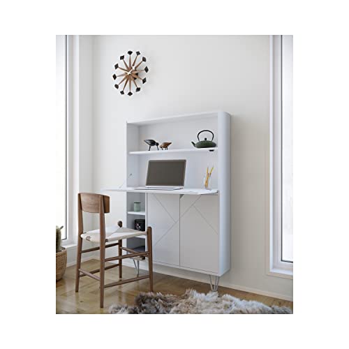 Nexera 611003 Slim Bar Cabinet, Secretary Bookcase Desk with Storage