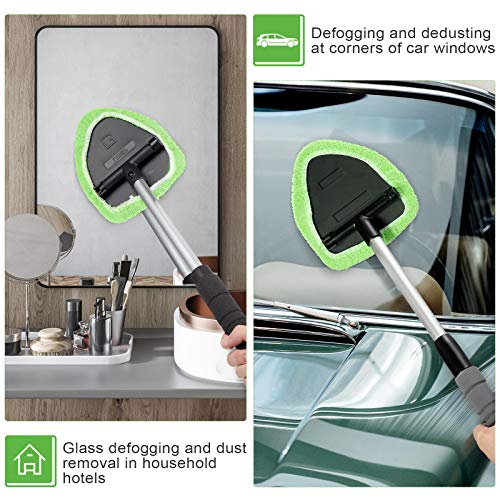 2 Sets Windshield Cleaner Car Window Cleaner Car Window Cleaning Tool Glass Cleaner Wiper with Detachable Handle Microfiber Pads and Spray Bottle Car Cleanser Brush Car Cleaning Kit (Green)