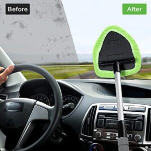 2 Sets Windshield Cleaner Car Window Cleaner Car Window Cleaning Tool Glass Cleaner Wiper with Detachable Handle Microfiber Pads and Spray Bottle Car Cleanser Brush Car Cleaning Kit (Green)