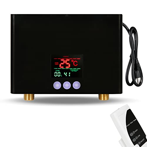 3000W Tankless Mini Hot Water Heater Under Sink 110V Thermostatic Washing Heating System with Remote Control Digital Display for Home Kitchen Bathroom (Black)