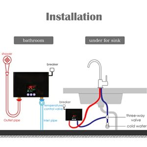 3000W Tankless Mini Hot Water Heater Under Sink 110V Thermostatic Washing Heating System with Remote Control Digital Display for Home Kitchen Bathroom (Black)