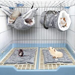 LEFTSTARER Noctilucent Luminous Guinea Pig Rat Hammock Bunkbed Hanging Tunnel and Soft Bed Mat for Ferret Hedgehog Squirrel Hideout Cage Accessories (1.Tunnel and Bunkbed Hammock)