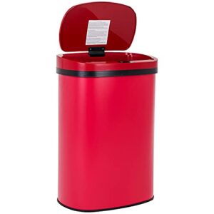 hhs trash can garbage can stainless steel 13 gallon trash can with lid touchless metal kitchen trash can wastebasket for bathroom, bedroom, kitchen and office (5 liter) red…