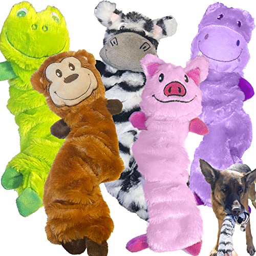 JALOUSIE 5 Pack Dog Bungee Stretch Toy Squeaky Dog Crinkle Chew Toy - Stuffingless Crinkle Paper Body No Mess - Sealed Stuffed Squeaky Head - Interactive Play Dog Crinkle Paper Sound Toy Value Bundle