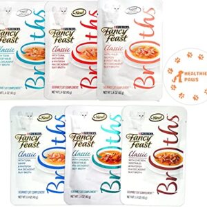 Healthier Paws Fancy Feast Gourmet Broths Variety Pack for Cats - 6 Classic Flavors, 1.4 Oz Each (12 Total Pouches) Sticker