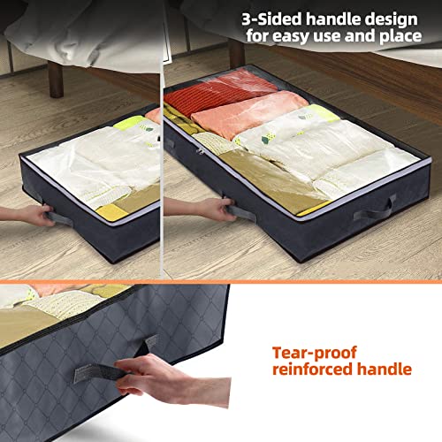 KONIGEEHRE 6 Pack Underbed Storage Bags, Foldable Under Bed Container Bins Organizer for Clothes, Linen, Blanket, Sweater, Duvet, Shoes with Clear Window and 4 Handles, 40x20x6 in