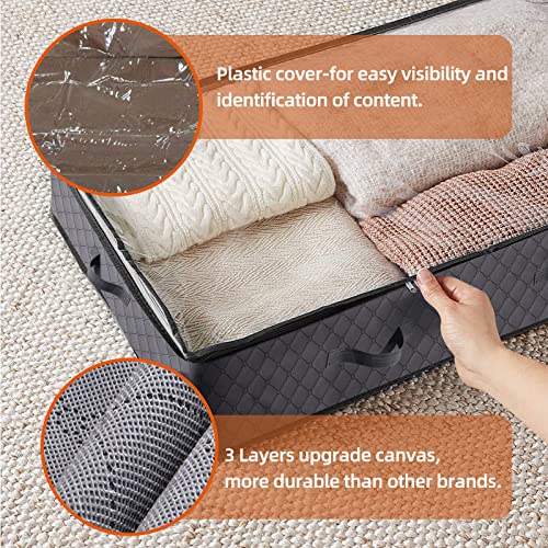 KONIGEEHRE 6 Pack Underbed Storage Bags, Foldable Under Bed Container Bins Organizer for Clothes, Linen, Blanket, Sweater, Duvet, Shoes with Clear Window and 4 Handles, 40x20x6 in