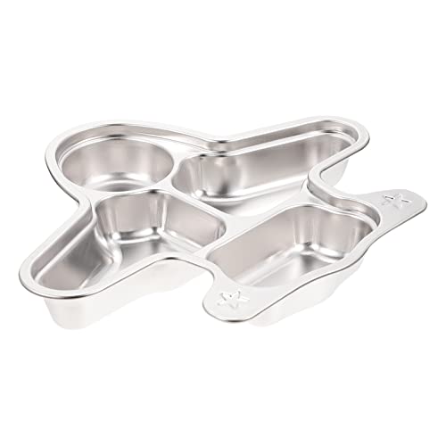 Hemoton Snack Steel Plates Stainless Steel Divided Dinner Plate Airplane Shaped Divided Dinner Tray Platter Food Serving Tray for Adults Picky Eaters Campers Stainless