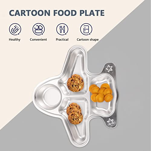 Hemoton Snack Steel Plates Stainless Steel Divided Dinner Plate Airplane Shaped Divided Dinner Tray Platter Food Serving Tray for Adults Picky Eaters Campers Stainless