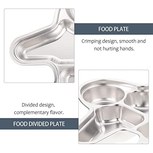 Hemoton Snack Steel Plates Stainless Steel Divided Dinner Plate Airplane Shaped Divided Dinner Tray Platter Food Serving Tray for Adults Picky Eaters Campers Stainless