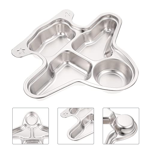 Hemoton Snack Steel Plates Stainless Steel Divided Dinner Plate Airplane Shaped Divided Dinner Tray Platter Food Serving Tray for Adults Picky Eaters Campers Stainless