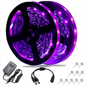 aimeoko led black light strip kit,32.8ft 600 leds 12v flexible uv blacklight fixtures for indoor bedroom decoration,fluorescent dance party,wedding,birthday,halloween,body paint,non-waterproof