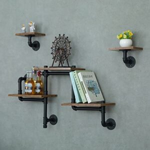 BOTAOYIYI Industrial Pipe Shelving, Farmhouse Shelves for Wall Mount Pipe Bookshelf Floating with Rustic Wooden Planks for Bar Kitchen Living Room