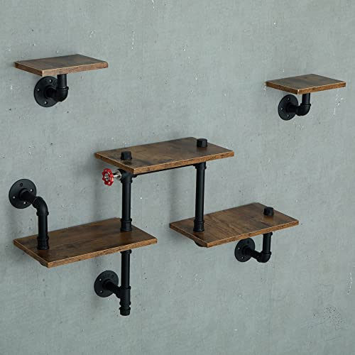 BOTAOYIYI Industrial Pipe Shelving, Farmhouse Shelves for Wall Mount Pipe Bookshelf Floating with Rustic Wooden Planks for Bar Kitchen Living Room