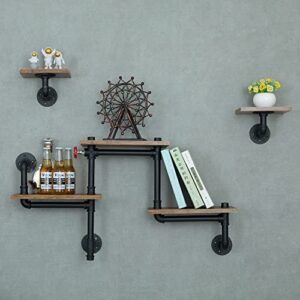 BOTAOYIYI Industrial Pipe Shelving, Farmhouse Shelves for Wall Mount Pipe Bookshelf Floating with Rustic Wooden Planks for Bar Kitchen Living Room