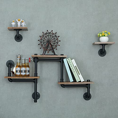 BOTAOYIYI Industrial Pipe Shelving, Farmhouse Shelves for Wall Mount Pipe Bookshelf Floating with Rustic Wooden Planks for Bar Kitchen Living Room