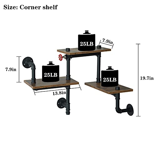 BOTAOYIYI Industrial Pipe Shelving, Farmhouse Shelves for Wall Mount Pipe Bookshelf Floating with Rustic Wooden Planks for Bar Kitchen Living Room