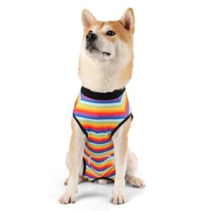 etdane recovery suit for dog cat after surgery dog surgical recovery onesie female male pet bodysuit dog cone alternative abdominal wounds protector rainbow stripe/x-large