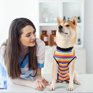 Etdane Recovery Suit for Dog Cat After Surgery Dog Surgical Recovery Onesie Female Male Pet Bodysuit Dog Cone Alternative Abdominal Wounds Protector Rainbow Stripe/X-Large