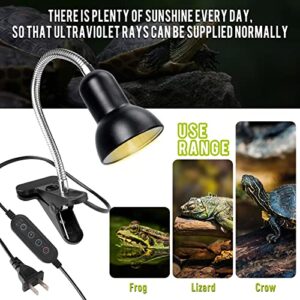 50W Timeable Reptile Heat Lamp, Set of 2 Bulbs and 1 Hygrometer, Basking Spot Lamp with 360°Rotatable Arm & Heavy-Duty Clamp for for Lizard Turtle Snake Amphibian