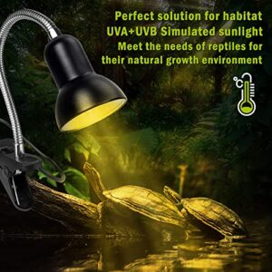 50W Timeable Reptile Heat Lamp, Set of 2 Bulbs and 1 Hygrometer, Basking Spot Lamp with 360°Rotatable Arm & Heavy-Duty Clamp for for Lizard Turtle Snake Amphibian