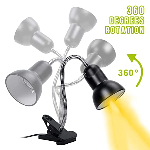 50W Timeable Reptile Heat Lamp, Set of 2 Bulbs and 1 Hygrometer, Basking Spot Lamp with 360°Rotatable Arm & Heavy-Duty Clamp for for Lizard Turtle Snake Amphibian