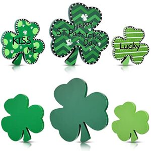 3 pieces st. patrick's day wooden decors irish shamrocks ornaments lucky clover baubles green shamrock signs for desk, office and home decoration (cute style)