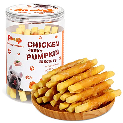 PAWUP Dog Treats Chicken Wrapped Biscuits Pumpkin Sticks, Rawhide Free Soft Chewy w/Taurine, Dog Training Treats,12.5oz