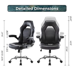 Office Chair, Gaming Chair Ergonomic Desk Chair Computer Chair PU Leather Executive Swivel Chair with Flip-up Armrests and Lumbar Support for Working, Studying, Gaming, Black