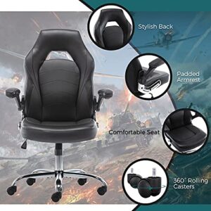 Office Chair, Gaming Chair Ergonomic Desk Chair Computer Chair PU Leather Executive Swivel Chair with Flip-up Armrests and Lumbar Support for Working, Studying, Gaming, Black