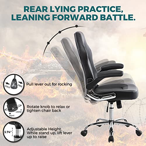 Office Chair, Gaming Chair Ergonomic Desk Chair Computer Chair PU Leather Executive Swivel Chair with Flip-up Armrests and Lumbar Support for Working, Studying, Gaming, Black