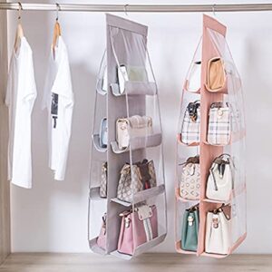 Wisdomcreate 2pcs 8 Pockets Hanging Purse Handbag Organizer Clear Hanging Shelf Bag Collection Storage (Pink*2)