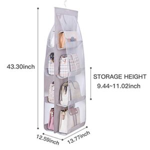 Wisdomcreate 2pcs 8 Pockets Hanging Purse Handbag Organizer Clear Hanging Shelf Bag Collection Storage (Pink*2)