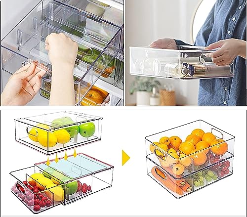 YouLike 1pack Stackable Refrigerator Organizer Bins with Pull-Out Drawer， Fridge Drawers Containers， Refrigerator, Freezer, Vanity & Fridge Organization and Storage