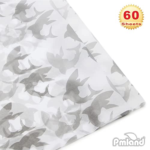 PMLAND Premium Quality Gift Wrap Printed Tissue Paper - Gray Shark Patterned - 15 Inches X 20 Inches 60 Sheets