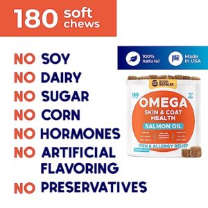 Omega 3 Alaskan Fish Oil Treats for Dogs (180 Ct) - Dry & Itchy Skin Relief + Allergy Support - Shiny Coats - EPA&DHA Fatty Acids - Natural Salmon Oil Chews Promotes Heart, Brain, Hip & Joint Support