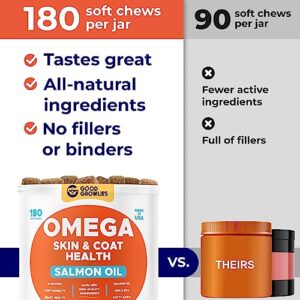 Omega 3 Alaskan Fish Oil Treats for Dogs (180 Ct) - Dry & Itchy Skin Relief + Allergy Support - Shiny Coats - EPA&DHA Fatty Acids - Natural Salmon Oil Chews Promotes Heart, Brain, Hip & Joint Support