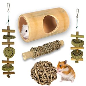 hamster guinea pig toys, natural bamboo rat chinchilla chew toys for teeth care, exercise accessories toys for rabbit bunny and small pets…