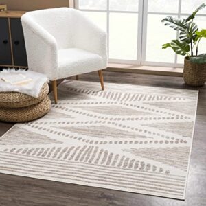 tigris collection nikea geometric southwestern farmhouse living room bedroom area rug - vintage distressed - boho aztec tribal pattern - ivory, beige, gray - 6'7" x 9'