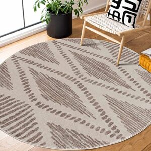 Tigris Collection Nikea Geometric Southwestern Farmhouse Living Room Bedroom Area Rug - Vintage Distressed - Boho Aztec Tribal Pattern - Ivory, Beige, Gray - 6'7" x 9'