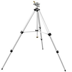 styddi heavy duty impact sprinkler on tripod base, extra tall metal pulsating telescoping tripod sprinkler for large area, yard, lawn, garden, waters up to 90 ft. diameter, legs extends up to 50-inch