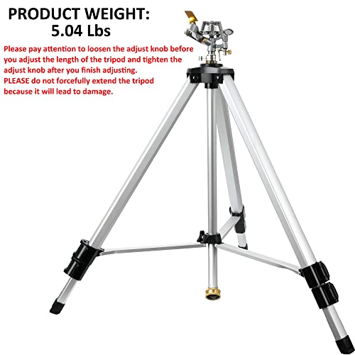 STYDDI Heavy Duty Impact Sprinkler on Tripod Base, Extra Tall Metal Pulsating Telescoping Tripod Sprinkler for Large Area, Yard, Lawn, Garden, Waters up to 90 Ft. Diameter, Legs Extends Up to 50-inch