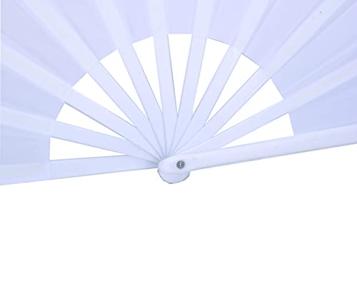 HONSHEN 2 Pack Large Folding Hand Fan,White Chinese Kung Fu Tai Chi Fan Nylon-Cloth Fan for Men and Women Performance, Dance, Decorations, Festival, Gift (Folding Fan White+case 2p)