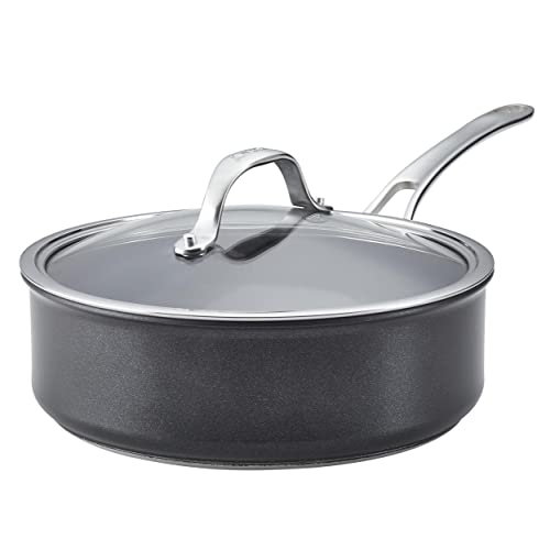 Anolon X SearTech Aluminum Nonstick Saute Pan with Lid, 3.5-Quart, Super Dark Gray