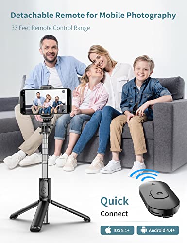 Selfie Stick Tripod with Detachable Wireless Remote, 4 in 1 Extendable Portable Selfie Stick & Phone Tripod Stand Compatible with Gopro, iPhone/Samsung/Huawei, etc.